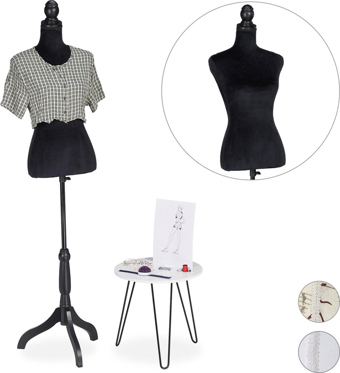 Relaxdays paspop vrouw - etalagepop - torso - mannequin - pasmodel ...