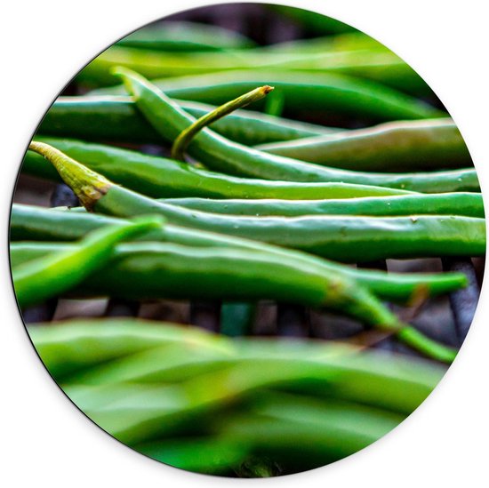 Dibond Wandcirkel - Groene Boontje op Rekje - 70x70cm Foto op Aluminium ...