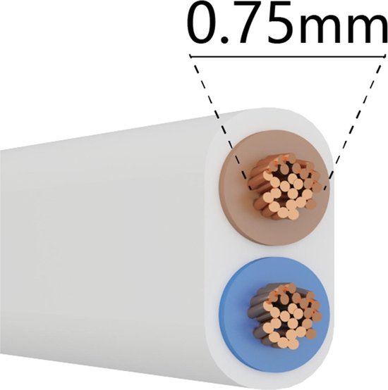 Stroomkabel - 2x0.75mm - 2 Aderig - 5 Meter - Wit | bol.com