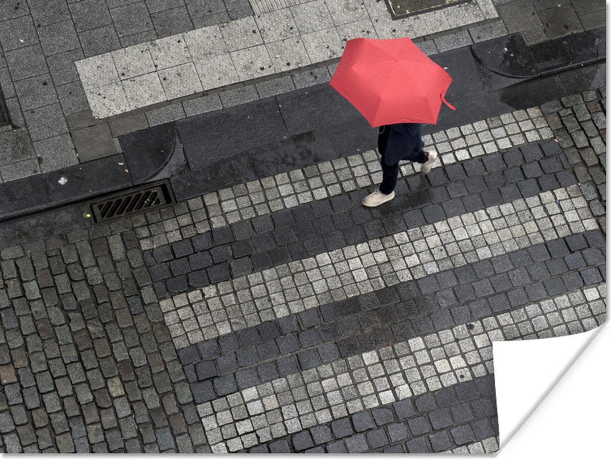 Poster Rode paraplu aan geplaveide straat - 40x30 cm | bol.com