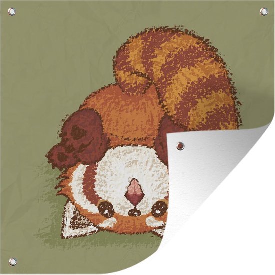 Tuindoek tekening van een rode panda op zijn kop - 100x100 cm | bol.com