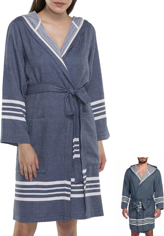 Hamam Badjas Sun Navy - L - korte sauna badjas met capuchon ...