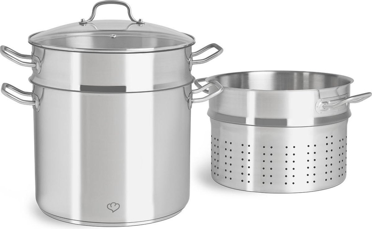 Springlane Roestvrijstalen soeppan met glasdeksel - 11,0 L - Stoompan ...