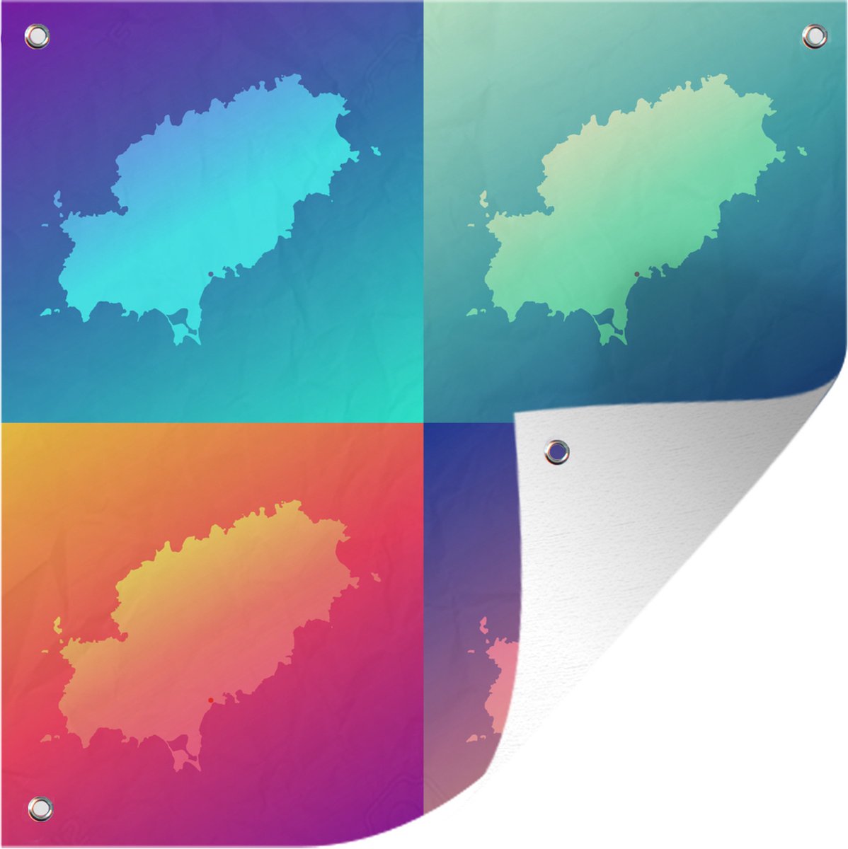 Tuindoek Een illustratie van een viertal kaarten van Ibiza - 100x100 cm ...