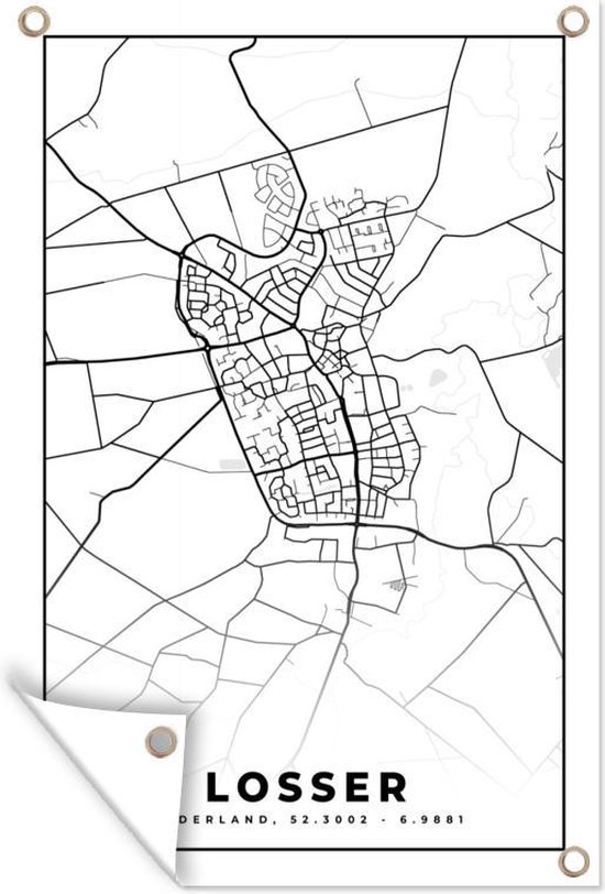 Tuinposter - Tuindoek - Tuinposters buiten - Kaart - Losser - Zwart ...