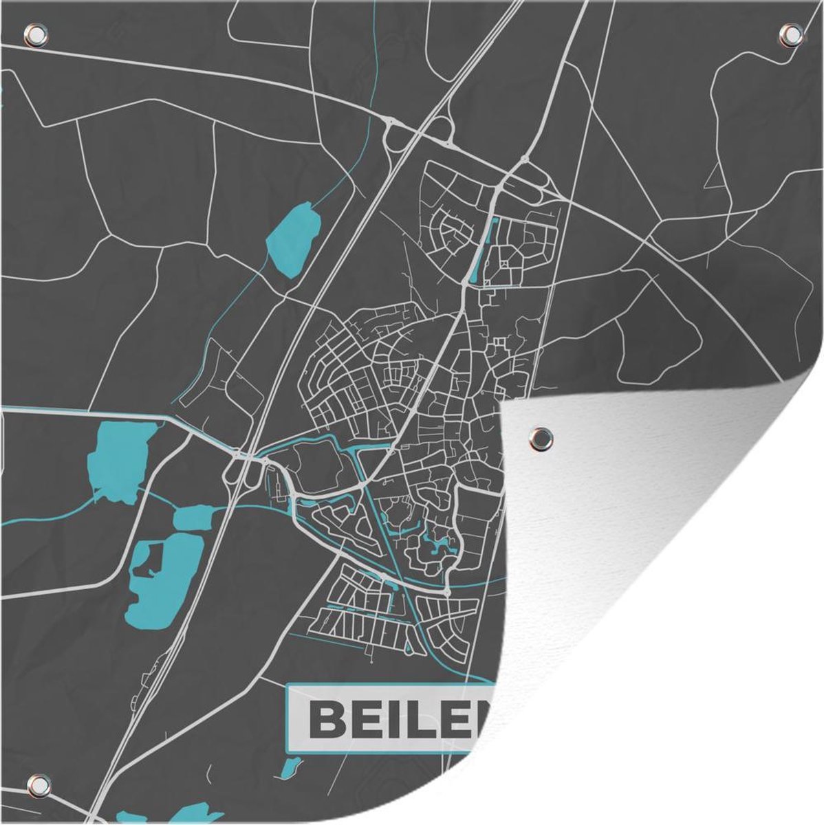 Tuindoek Plattegrond - Beilen - Grijs - Blauw - 100x100 cm - Stadskaart ...