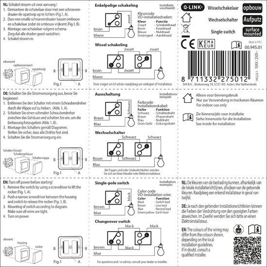 Q-Link Wisselschakelaar - Schakelaar voor 1 lamp vanaf 2 locaties ...