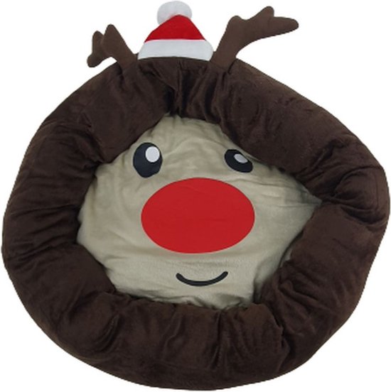 Huisdieren mand Rendier design - Bruin / Rood / Wit - Polyester - ø 50 ...