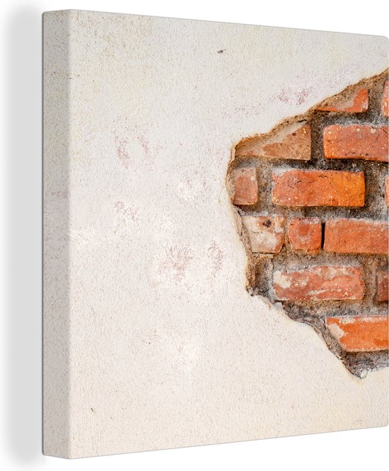 Canvas Schilderij Gips - Bakstenen - Muur - Bruin - 90x90 cm ...
