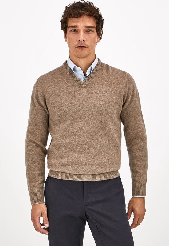Hackett - Lamswollen Trui Beige - Heren - Maat XXL - Slim-fit | bol