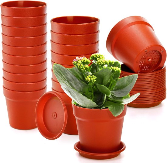 20 stuks plastic plantenpotten 4 inch bloempotten met afvoergat en lade ...