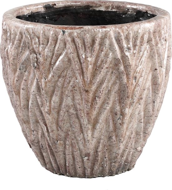PTMD Talina Light Pink glazed ceramic leaf pot round L | bol.com