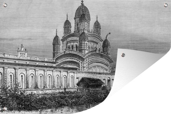 Tuindecoratie Zwart-wit tekening van de Dakshineswar-Kali tempel in ...