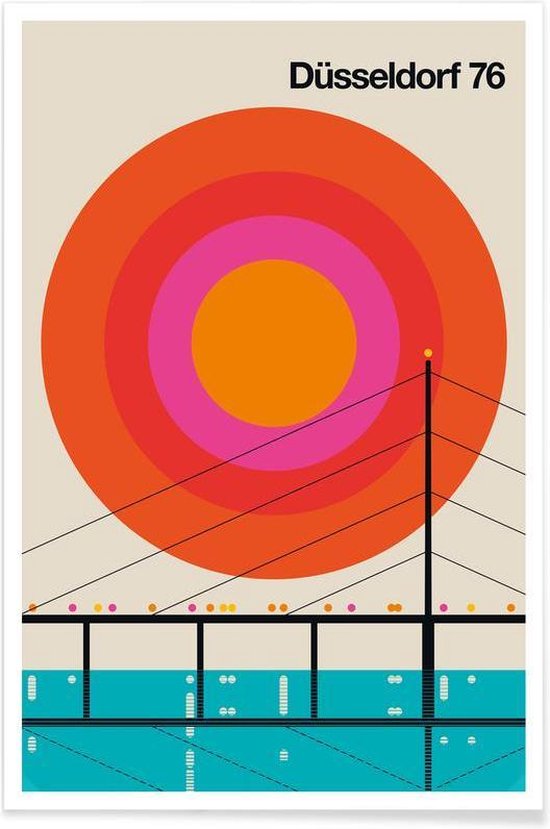 JUNIQE - Poster Vintage Düsseldorf 76 -13x18 /Kleurrijk | bol.com