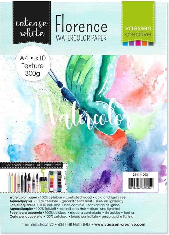 Aquarelpapier - Intens White - A4 - 300 grams - Lichte Structuur - Texture - Florence... | bol