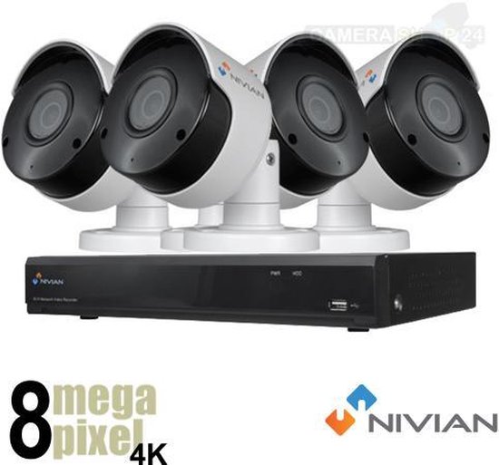Nivian 4K IP camerasysteem - 30 meter nachtzicht - PoE - 4 camera's ...
