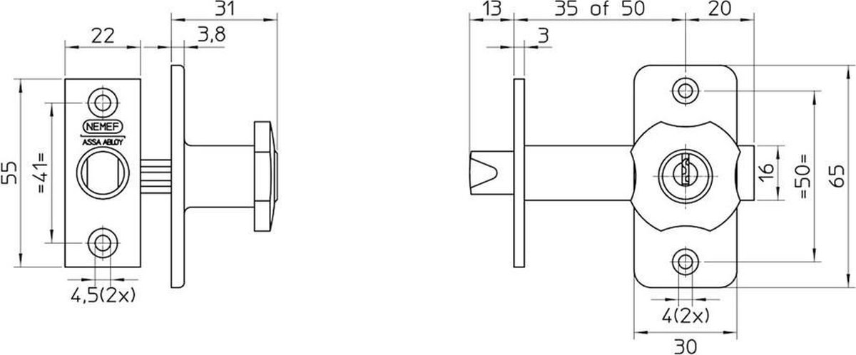 Nemef Insteekgrendels F1 2602/4-50mm | bol