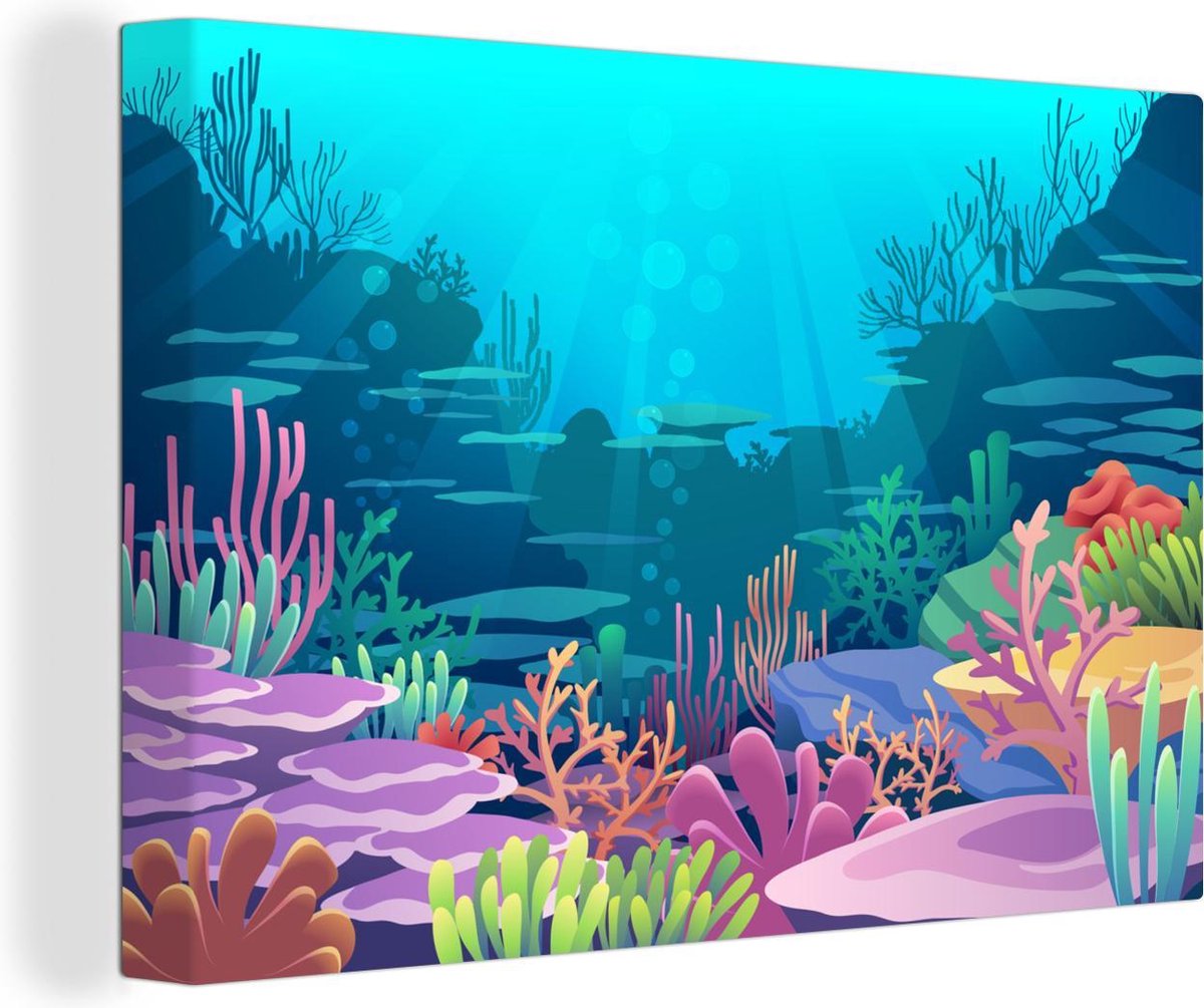 Canvas Schilderij Zee - Koraal - Onderwaterwereld - Illustratie - 30x20 ...