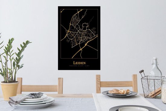 Muurstickers - Sticker Folie - Kaart - Leiden - Goud - Zwart - 40x60 cm ...