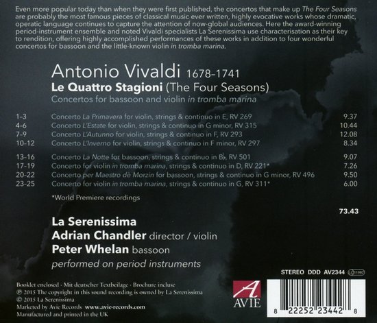 La Serenissima, Adrian Chandler - Vivaldi: The Four Seasons (CD ...