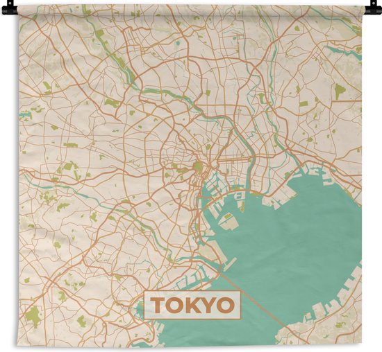 Wandkleed - Wanddoek - Kaart - Tokyo - Stadskaart - Vintage ...