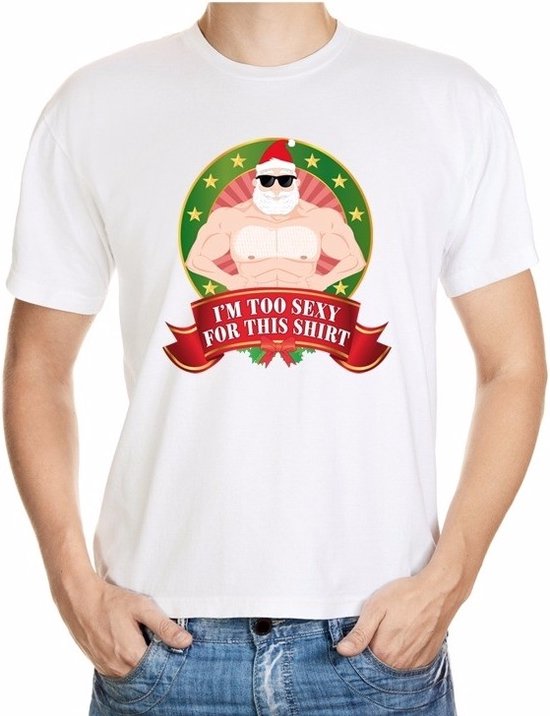 Foute Kerst Shirt Wit Gespierde Kerstman Im Too Sexy For This Shirt