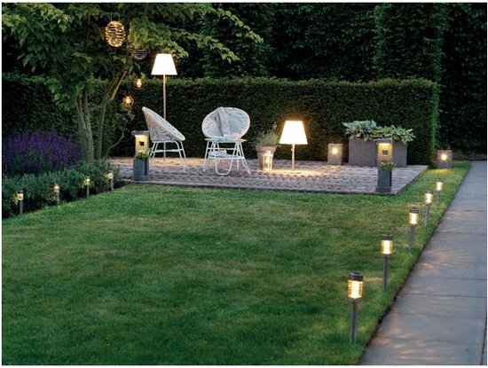 2x Buiten/tuin LED zilveren stekers solar verlichtingen 26 cm ...