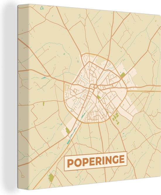 Canvas Schilderij Kaart - Stadskaart - Plattegrond - België - Poperinge ...
