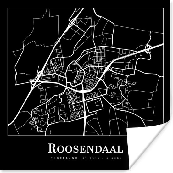 Poster Roosendaal - Kaart - Stadskaart - Plattegrond - 100x100 cm XXL | bol