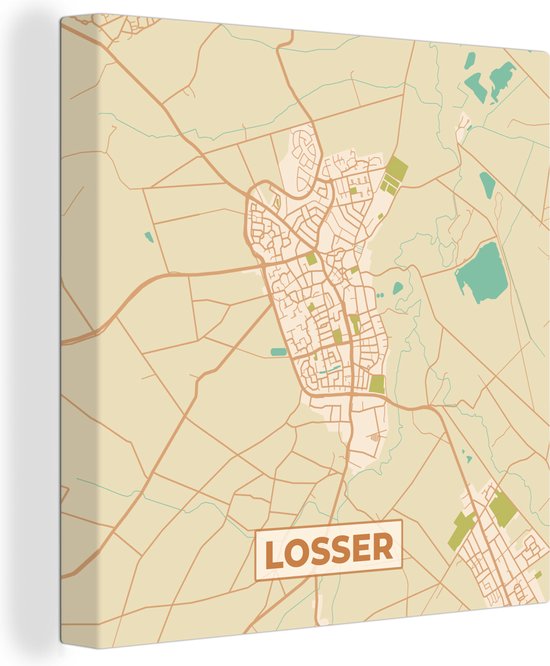 Canvas Schilderij Plattegrond - Kaart - Stadskaart - Losser - 50x50 cm ...