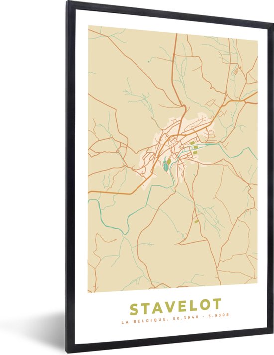 Fotolijst incl. Poster - Stavelot - België - Kaart - Stadskaart ...