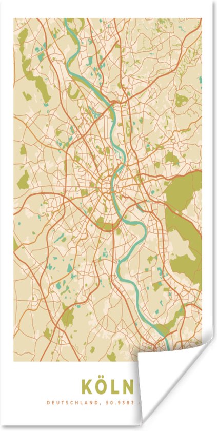 Poster Köln - Plattegrond - Kaart - Stadskaart - Vintage - 20x40 cm ...