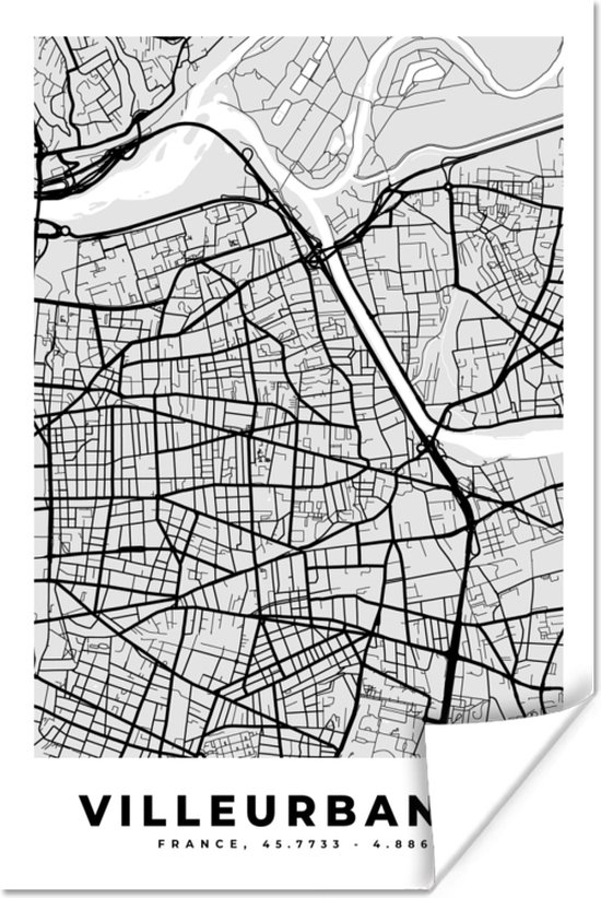 Poster Frankrijk - Villeurbanne - Stadskaart - Plattegrond - Kaart ...