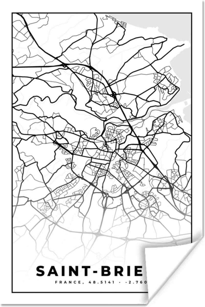 Affiche Plan de ville – France – Plan – Saint-Brieuc - Carte - Zwart et ...