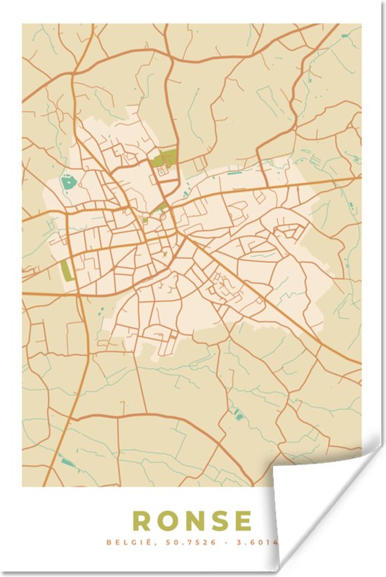Poster België - Plattegrond - Kaart - Ronse - Stadskaart - 60x90 cm | bol