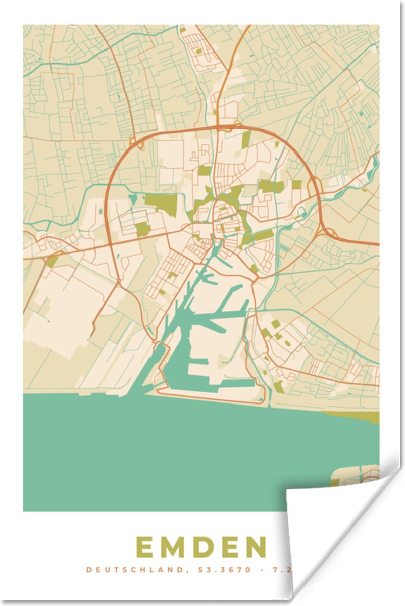 Poster Emden - Plattegrond - Kaart - Stadskaart - Vintage - 20x30 cm ...