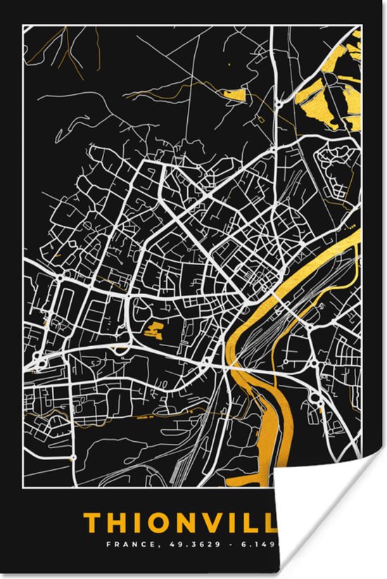 Poster Kaart - Stadskaart - Plattegrond - Thionville - Frankrijk ...