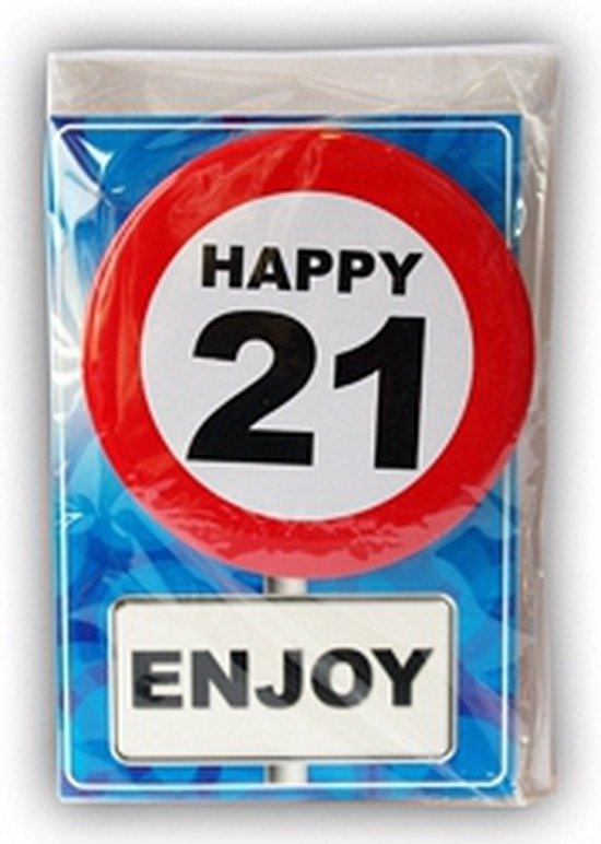 21 jaar geworden Happy Birthday kaart - met cadeau button - Verjaardag ...
