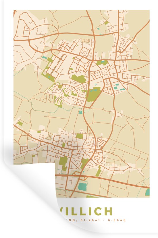 Muurstickers - Willich - Kaart - Vintage- Stadskaart - Plattegrond ...