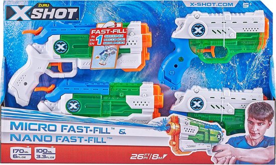 X-Shot Combo 4 Pack Fast-Fill Water Blasters - 2 Micro en 2 Nano | bol.com