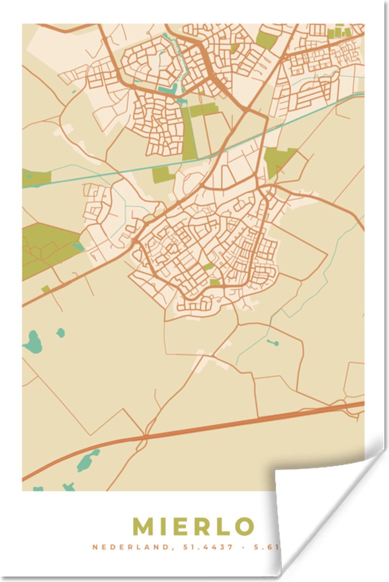 Poster Plattegrond - Mierlo - Kaart - Vintage - Stadskaart - 60x90 cm ...