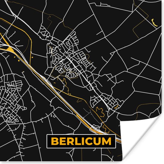 Poster Kaart - Goud - Berlicum - Plattegrond - Stadskaart - 50x50 cm | bol