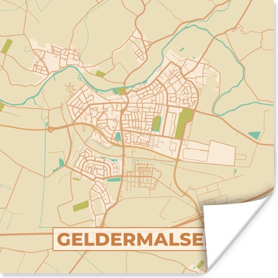 Poster Geldermalsen - Plattegrond - Kaart - Stadskaart - Vintage ...