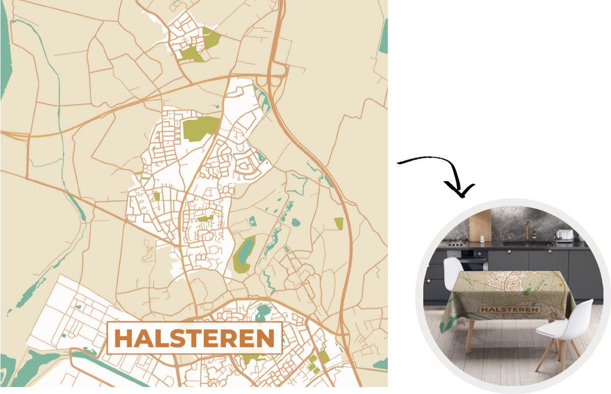 Tafelkleed - Tafellaken - 120x120 cm - Plattegrond - Halsteren - Kaart ...