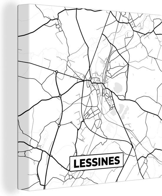 Toile Peinture City Map - Zwart Wit - Carte - Lessines - België - Carte ...