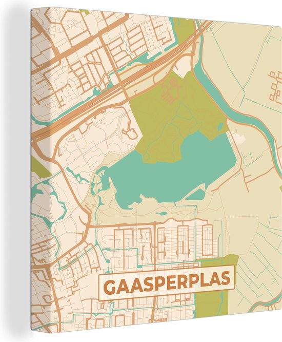 Canvas Schilderij Vintage - Gaasperplas - Stadskaart - Kaart ...