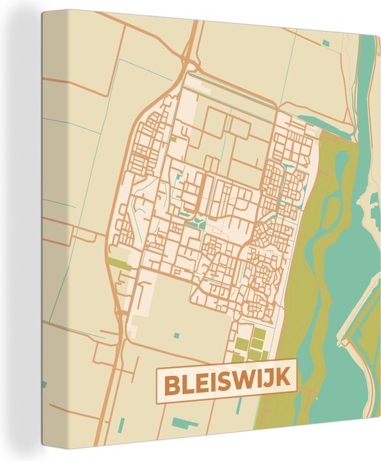 Canvas Schilderij Bleiswijk - Vintage - Stadskaart - Kaart ...