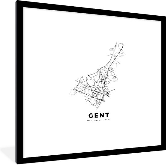 Fotolijst incl. Poster Zwart Wit- Plattegrond – Gent – België - Zwart ...