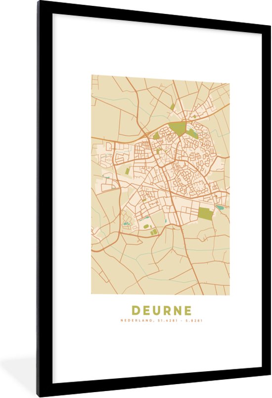 Fotolijst incl. Poster - Deurne - Stadskaart -Kaart - Plattegrond ...