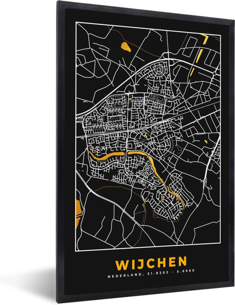 Fotolijst incl. Poster - Wijchen - Black and Gold - Stadskaart ...